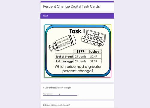 Percent Change Task Cards - print and digital by Scaffolded Math and ...