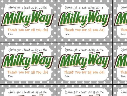 Milky Way Chocolate Teacher (Staff) Appreciation Treat Tag | TPT