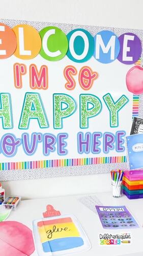 I'm So Happy You're Here Welcome Back To School Bulletin Board Rainbow ...