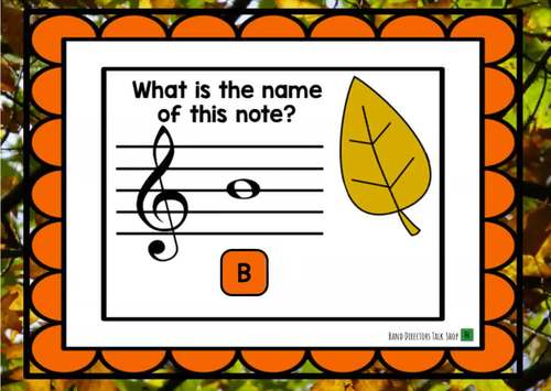 Fall Music Activities- Treble Clef Note Names- Interactive Music Game