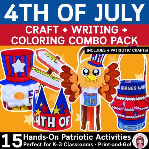 4th of July Craft + Writing + Coloring Combo Pack | Patriotic ...