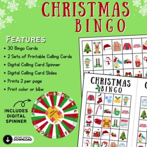 Christmas Bingo with Printable Cards and Digital Spinner by MyTeacherGrams