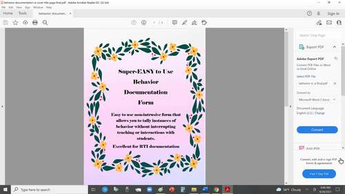 Behavior Documentation Form Easy BEHAVIOR TRACKER All Ages RTI PDF version