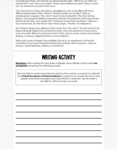 RL.6.1 | 6th Grade Literary Writing Response Activity with Rubric ...