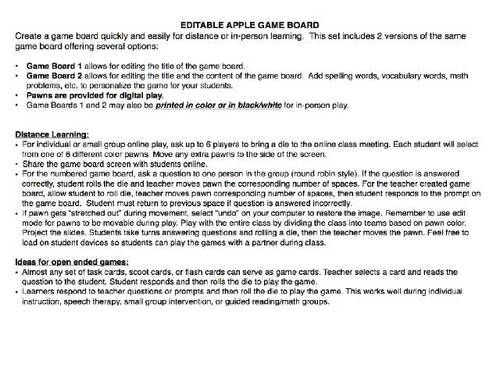 Editable Apple Game Board (Printable or Digital) for PowerPoint | TPT