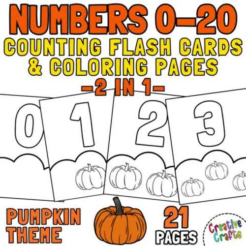 Black & White Flash cards Counting Numbers 0 to 20: Ink Saver Fall ...