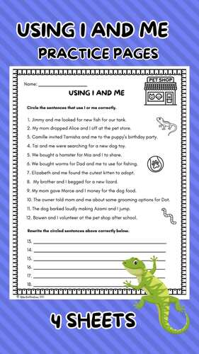 Practice with I and Me Pronouns PDF Worksheets by RobinBirdCreations