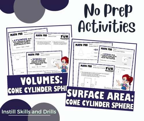 Volume and Surface Area of Cone, Cylinder and Sphere Worksheets ...