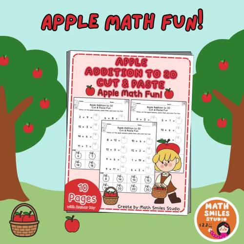 Apple Addition to 20 Cut & Paste | Fall Math Worksheets | 1st & 2nd Grade
