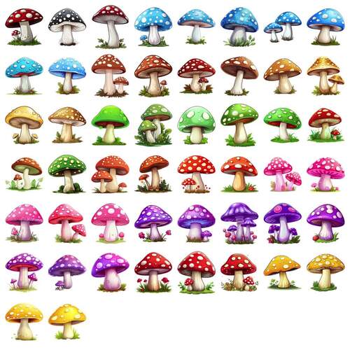 Cute Mushroom Clipart Bundle Set | 50 PNG Images | Fantasy Forest Clip Art