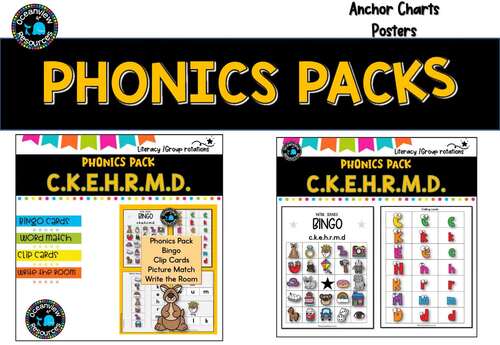 Phonics Bingo, peg cards, write the room, word match, worksheets C K E ...