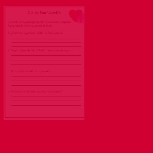 Día de San Valentín Comprensión de lectura-Propósito del autor-Escritura