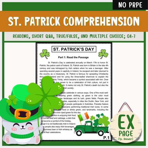 Saint Patrick's Day Reading Comprehension Worksheet March; Spring ...