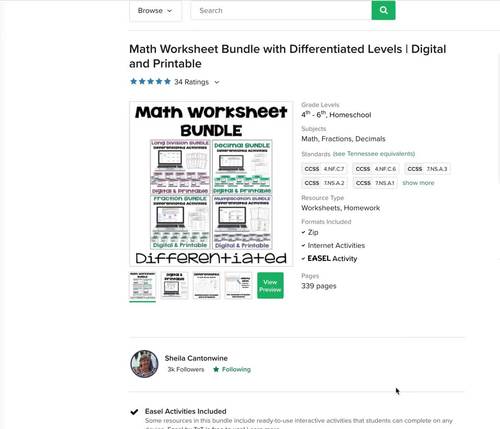 Math Worksheet Bundle with Differentiated Levels | Digital and Printable