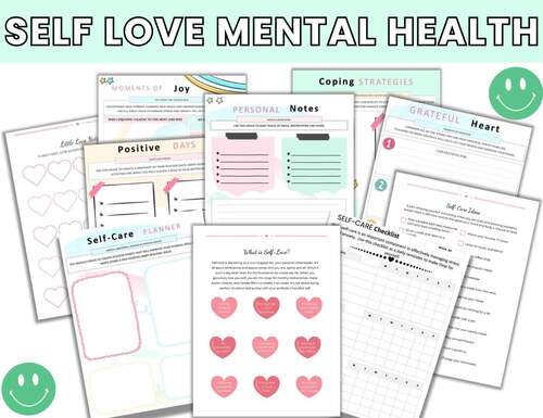 Self Love Mental Health Printables-Self Care Checklist, Challenge and ...