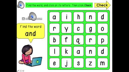 PowerPoint Game Sight Word Searches Dolch Words 1-24 PrePrimer Distance ...