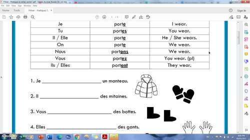 l'Hiver - Pratiquez le verbe: porter (Winter-themed French Verb Practice)