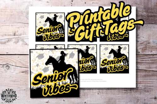 Senior Vibes Horseback Rider Graduation Gift Tags – Printable PDF