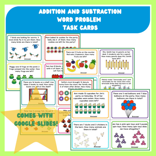 Addition and Subtraction Word Problem Task Cards and Google Slides