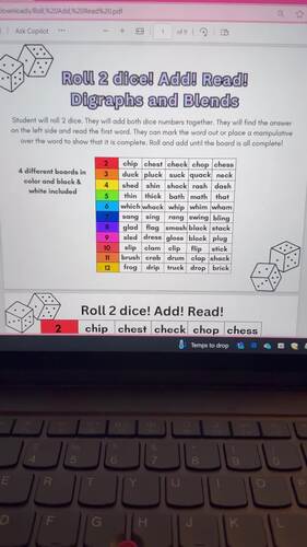 Roll, Add, Read - Digraphs and Blends by Lisaelaine - Mrs. Peters' Class