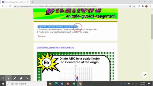 Dilations Digital Assignment | Auto-Grade | GeoGebra Enabled by Math Cubed