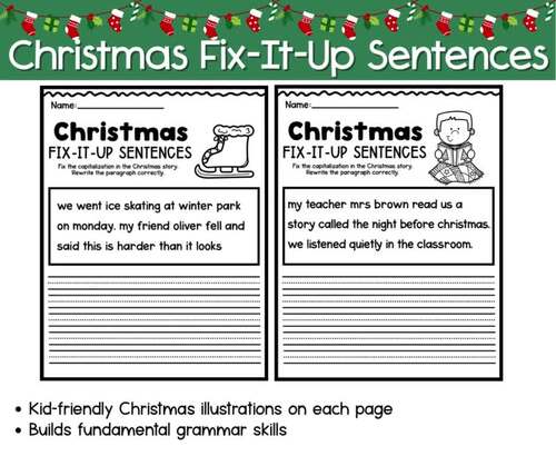 Christmas Fix-It-Up Sentences Worksheet | Christmas Writing Capitalization