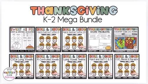 Thanksgiving Activities Bundle: Phonics, Math Games & Writing Crafts ...