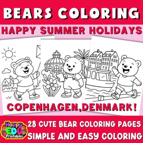 Bear Summer Holiday Coloring Pages | 28 Cute Copenhagen, Denmark Scenes ...