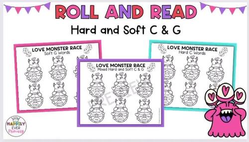 Valentine's Day Roll and Read Phonics Games | Hard and Soft C and G