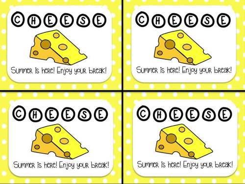 Cheese End of Year Gift Tag- Cheese! Summer is Here! | TpT