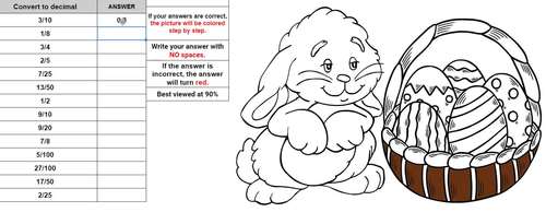 Easter Math Converting Fractions to Decimals Color by number Printable ...