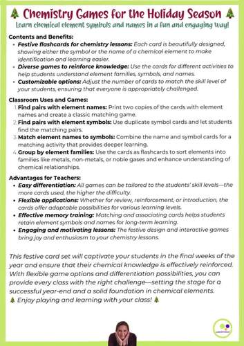 Match and Learn: Element Symbols + Names - Christmas Chemistry Flashcards