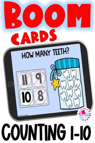 COUNTING TO 10 MATH BOOM CARDS - BABY TEETH by Primary Piglets | TPT