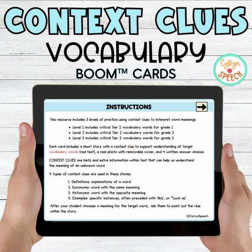 Context Clues for Tier 2 Vocabulary Boom Cards™ Speech and Language