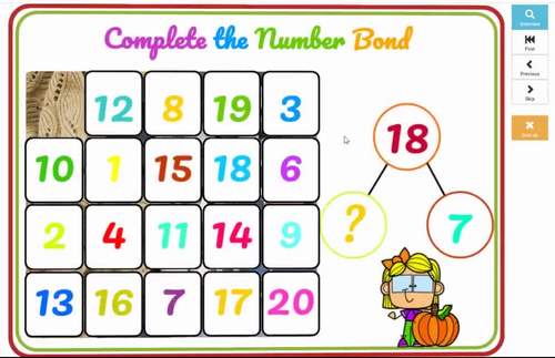 Fall Math Mystery Picture Number Bonds up to 20 Boom Cards Digital Fall ...