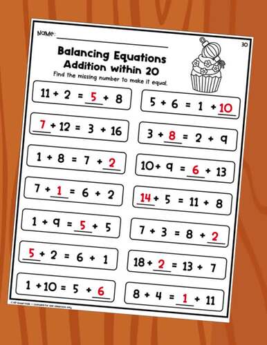 Lunar New Year Balancing Equations Addition Within 20 Worksheets Make ...