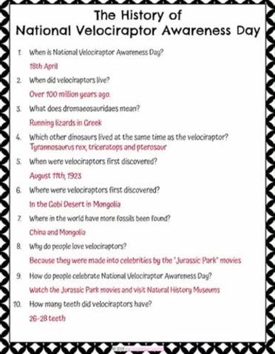 The History of National Velociraptor Awareness Day by Metacognitive Teacher