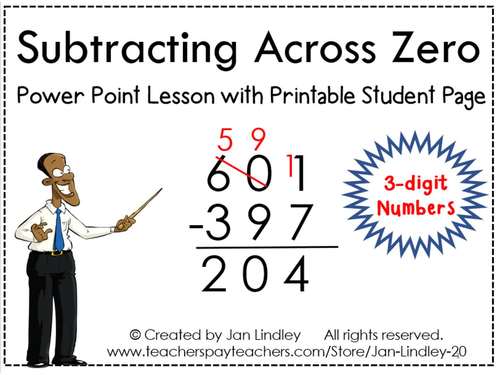 Subtracting Across Zero Power Point Lesson With Printable Student Page