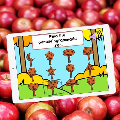 Find the parallelogram with audio | Autumn shapes BOOM CARDS | TPT