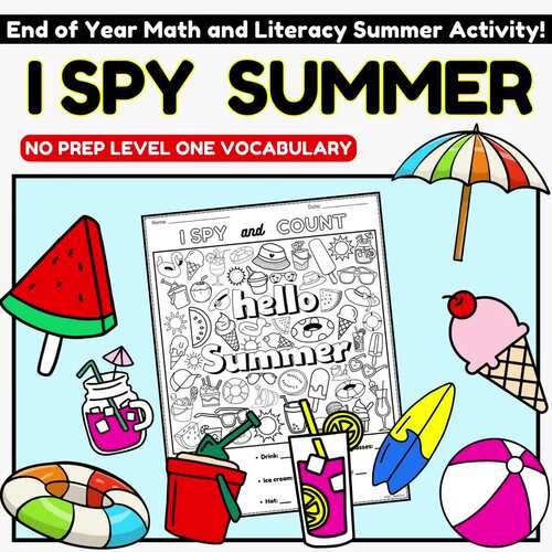 PreK I Spy & count Summer Coloring Pages and Worksheets vocabulary ...