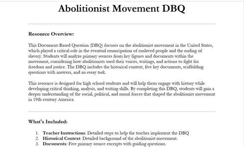 Abolitionist Movement DBQ by PBL History & Civics | TPT