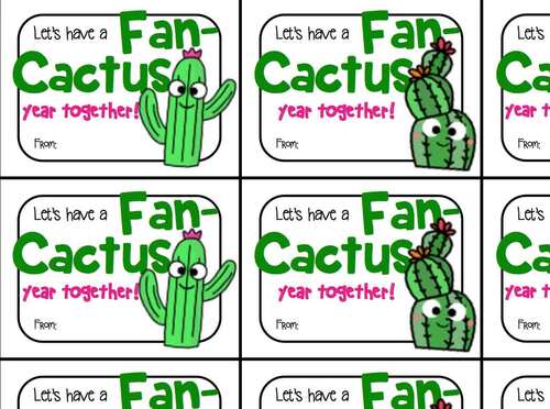 Cactus (Succulent) Beginning of Year Gift Tag- Let's have a Fan-Cactus ...