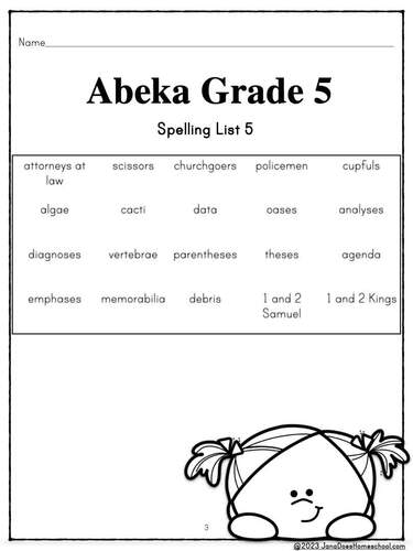 Abeka Spelling, Vocabulary & Poetry 5 - 5th Ed - List 5 - More Plural ...