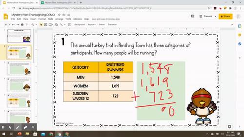 Math Mystery Pixel Self Correcting Thanksgiving Word Problems | TPT