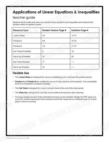 Applications of Linear Equations and Inequalities Lesson | TpT