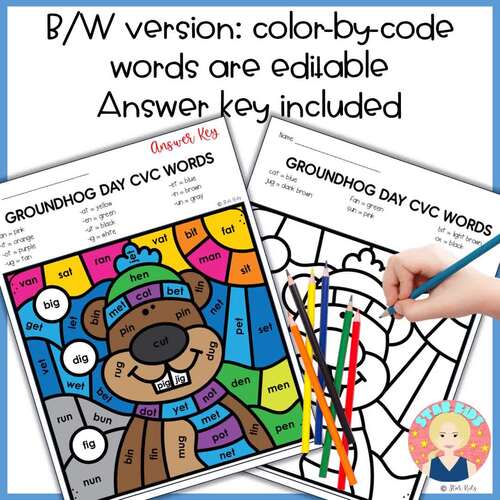 GROUNDHOG DAY | Editable Color by Code | ELA and Math| PreK-1 by Star Kids