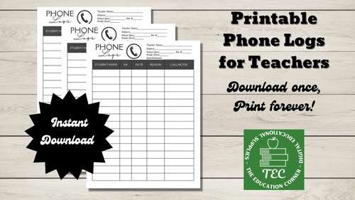 Phone Logs Printable Document for All Teachers | Download Once, Print ...