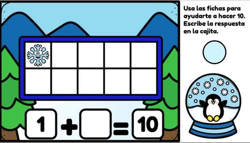 Google Slides and Seesaw Math in Spanish- El invierno- Haciendo 10