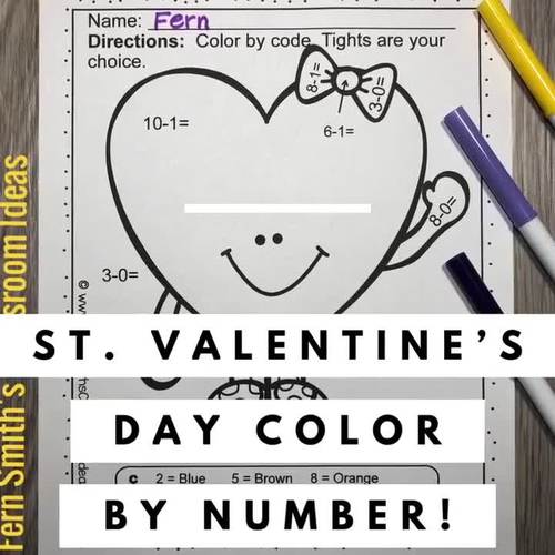 Valentine's Day Color By Number Subtraction by Fern Smith's Classroom Ideas