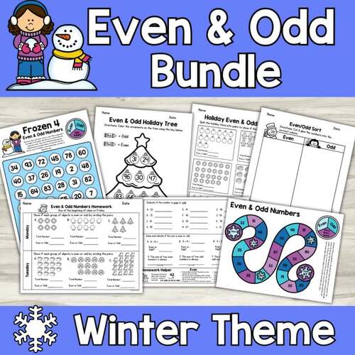 Even & Odd Numbers Winter Bundle | 2nd Grade Worksheets Games Centers ...